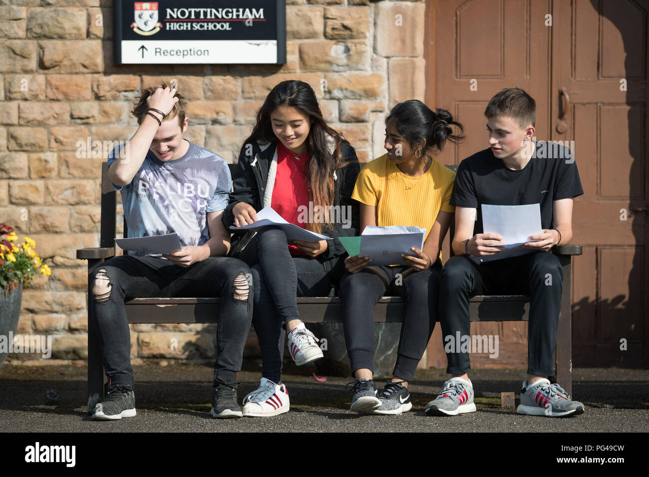 Students look at their GCSE results at the Nottingham High School in ...