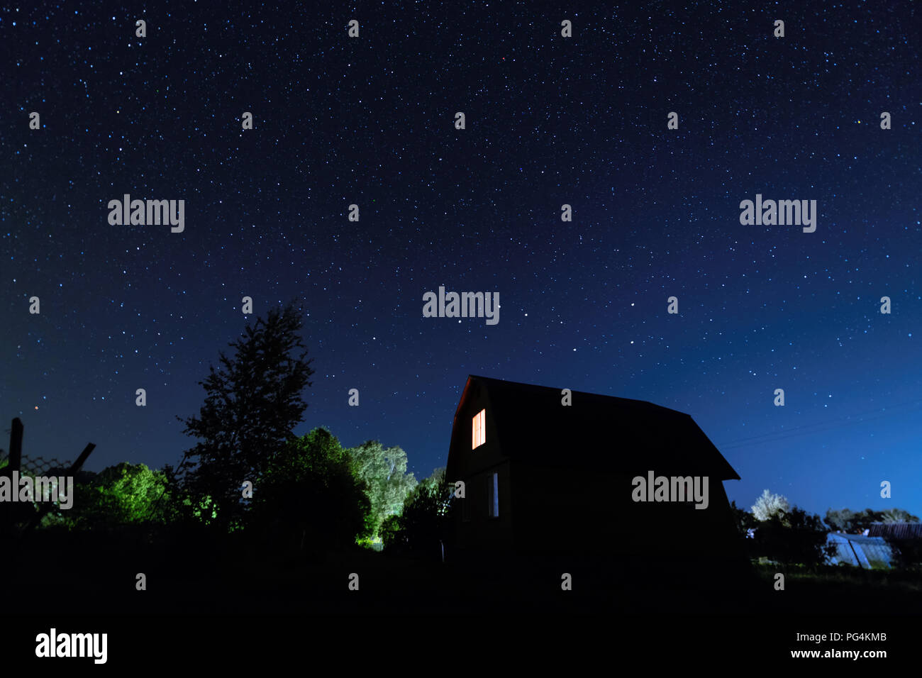 Beautiful night sky. Rural landscape Stock Photo - Alamy