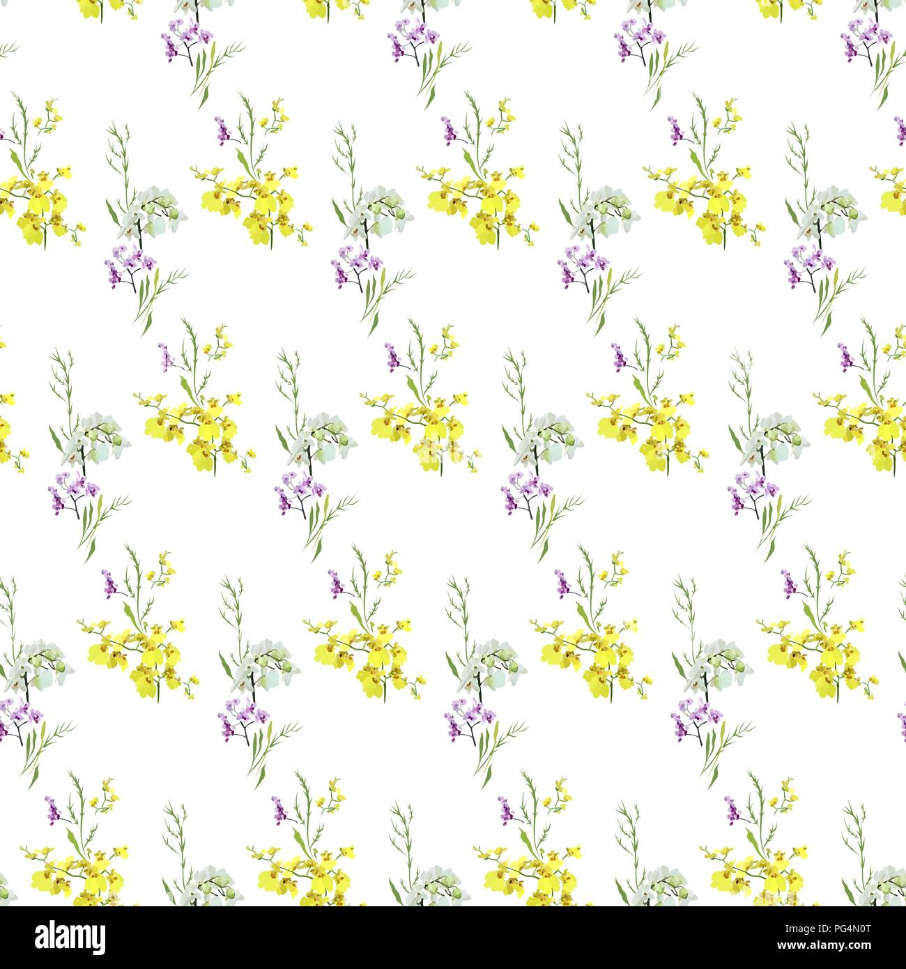 Floral seamless pattern with different flowers and leaves. Botanical ...