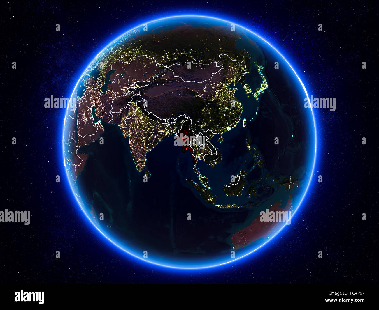 Map myanmar highlighted in red hi-res stock photography and images - Alamy