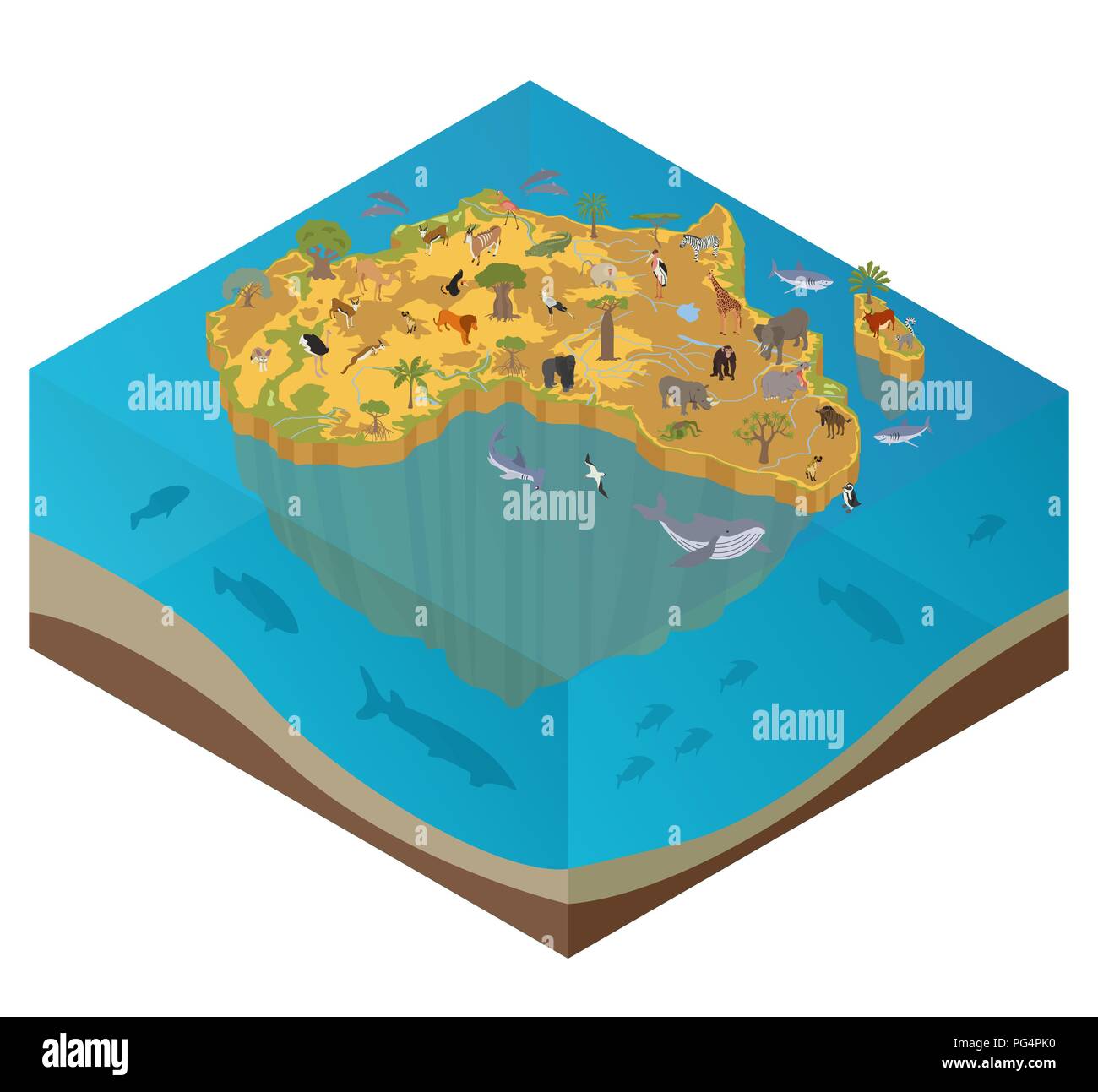 Flat 3d isometric Africa flora and fauna map constructor elements ...