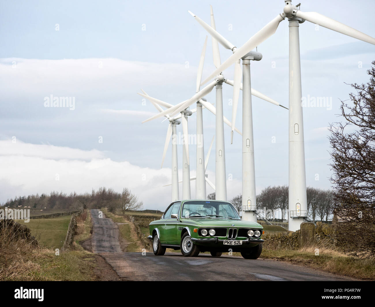 1972 BMW CSL by a Wind Turbine Farm Whitley Rd South Yorkshire UK Stock ...