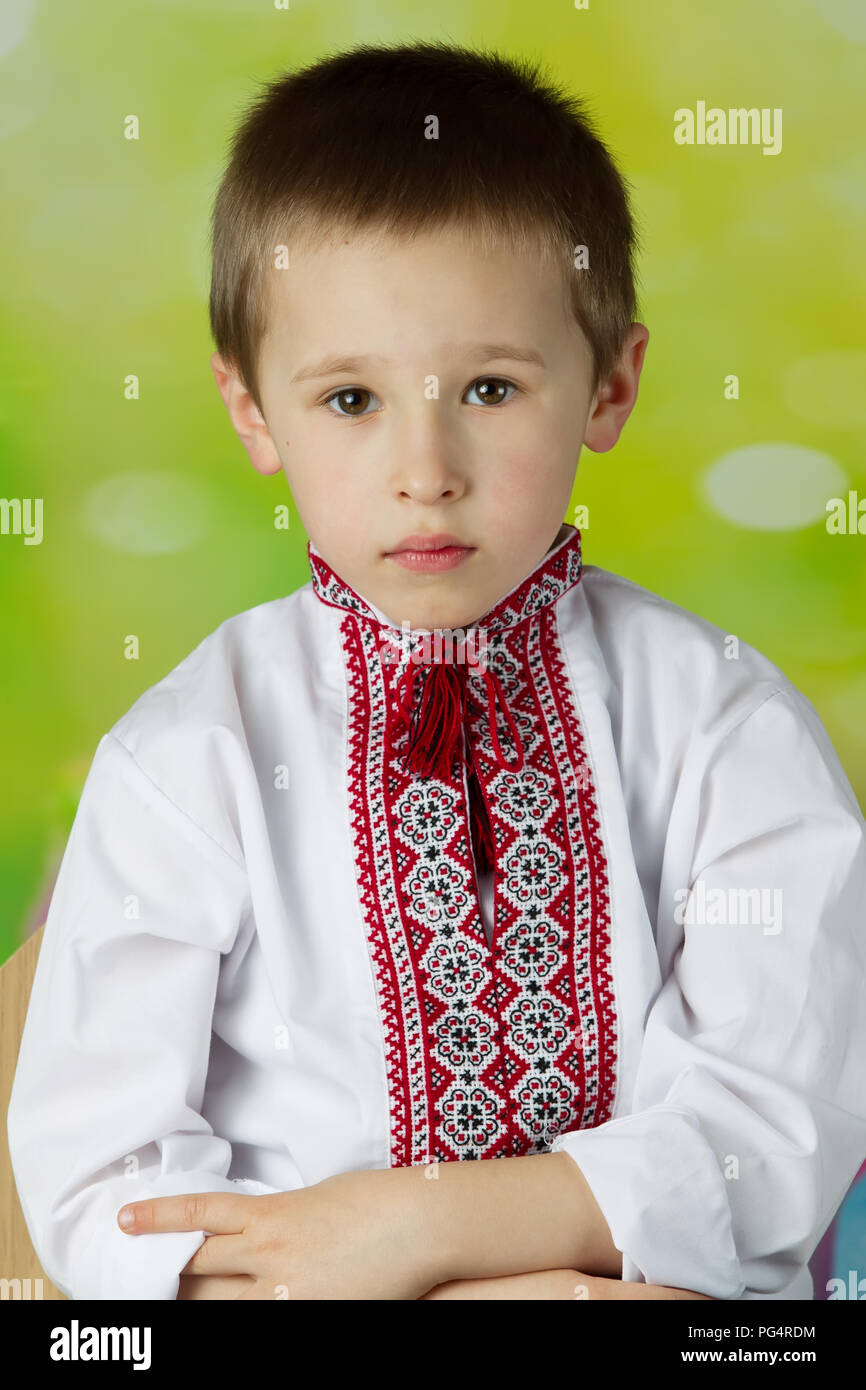 Belarusian little boy in embroidered. Ukrainian child in an embroidered ...