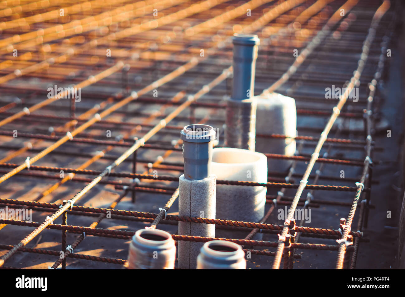 Sewer pipes in the new Foundation are prepared for pouring concrete ...