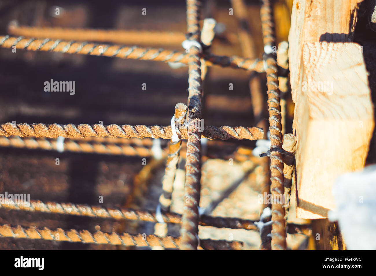 reinforcement in the Foundation prepared for pouring concrete Stock ...