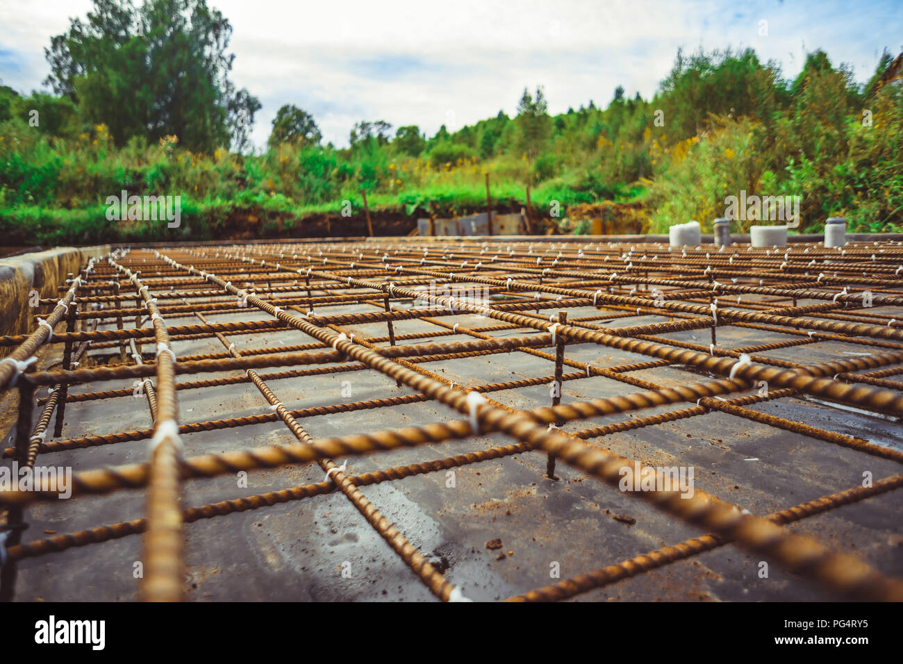reinforcement in the Foundation prepared for pouring concrete Stock ...