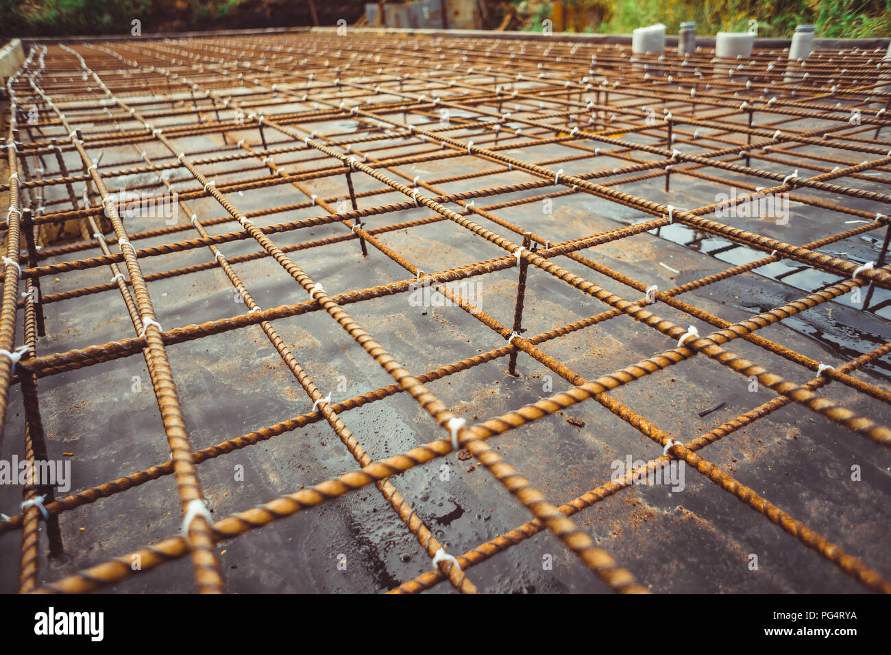 reinforcement in the Foundation prepared for pouring concrete Stock ...