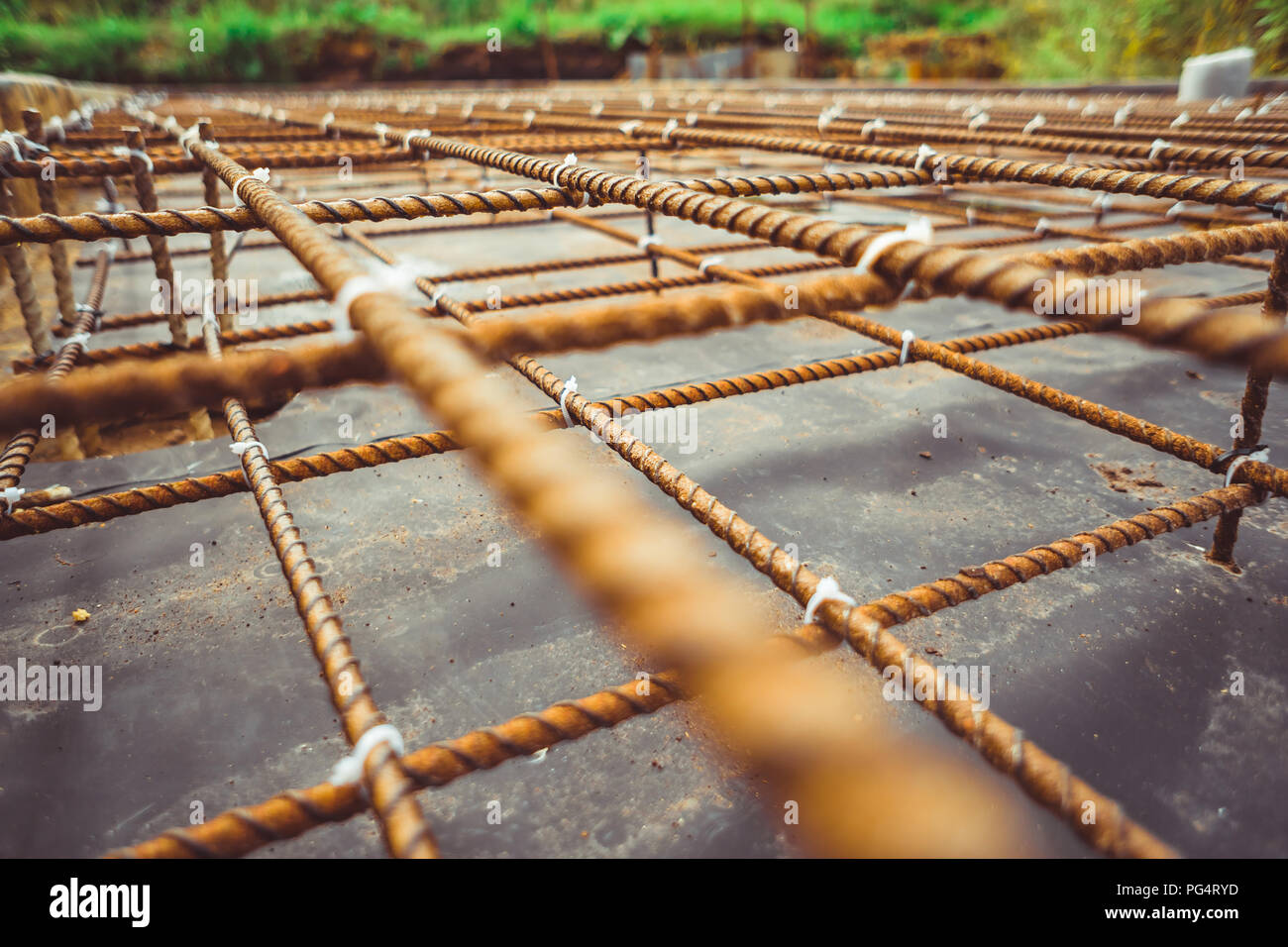reinforcement in the Foundation prepared for pouring concrete Stock ...