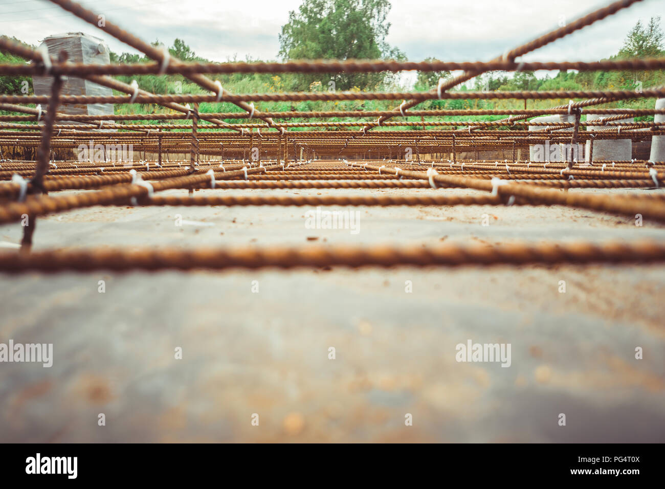 reinforcement in the Foundation prepared for pouring concrete Stock ...