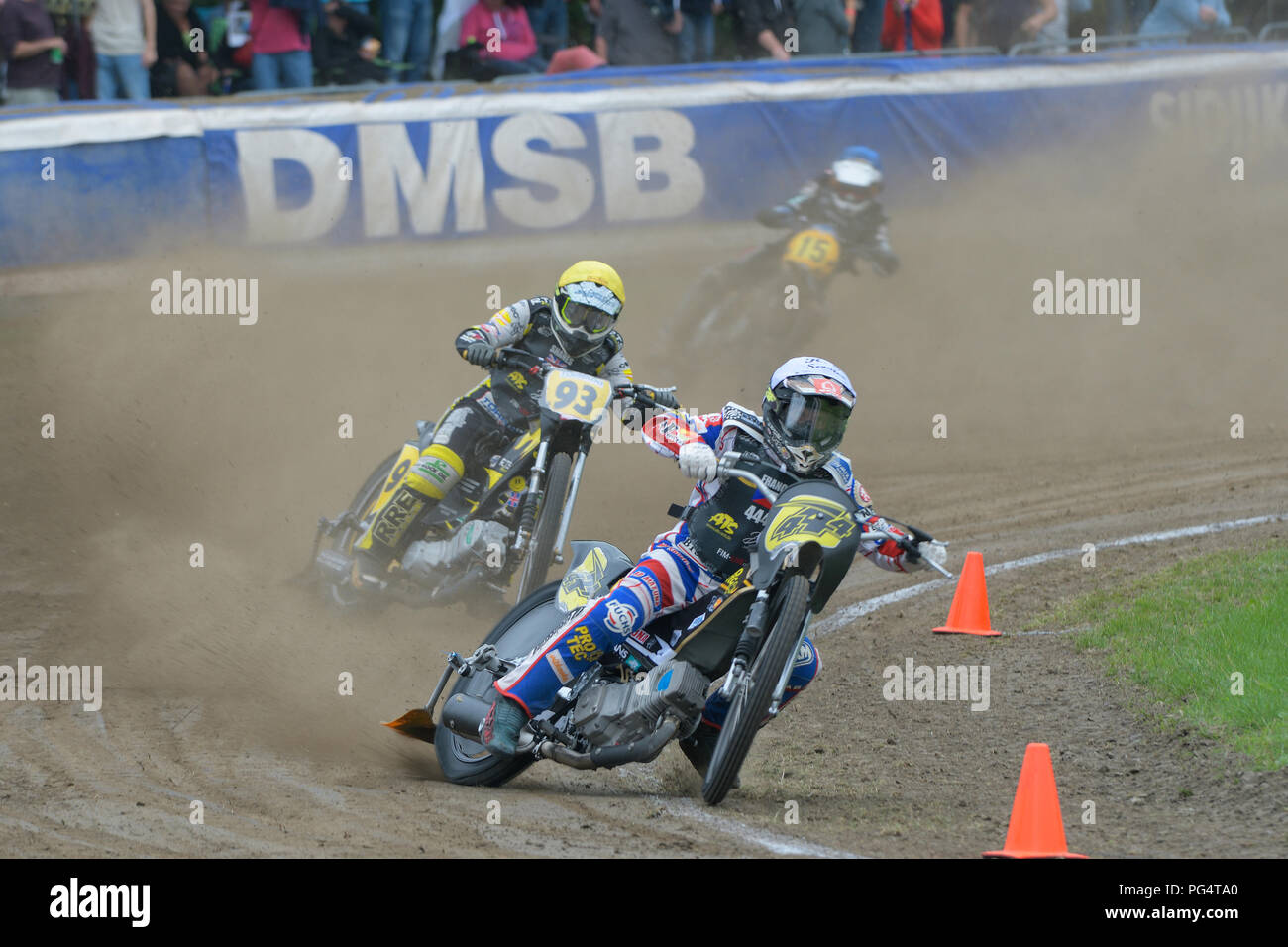 Solo grass track drivers Josef Franc from the Czech Republic, James ...