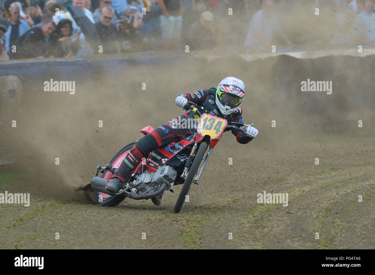 Solo grass track driver Richard Hall from Great Britain during his race ...