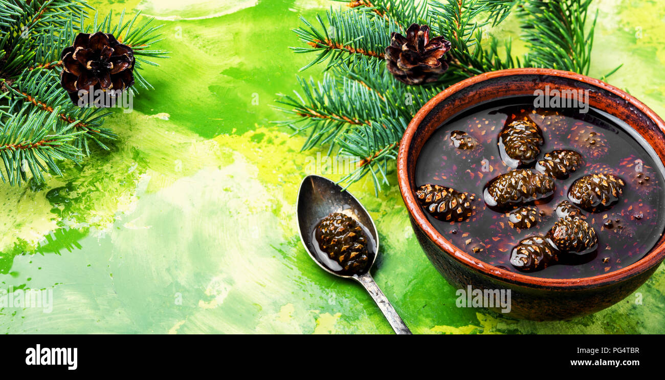 Homemade medicinal jam from pine cones.Natural Medicine Stock Photo - Alamy