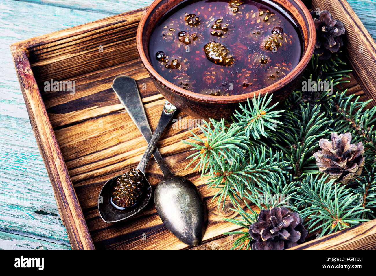 Homemade medicinal jam from pine cones.Natural Medicine Stock Photo - Alamy