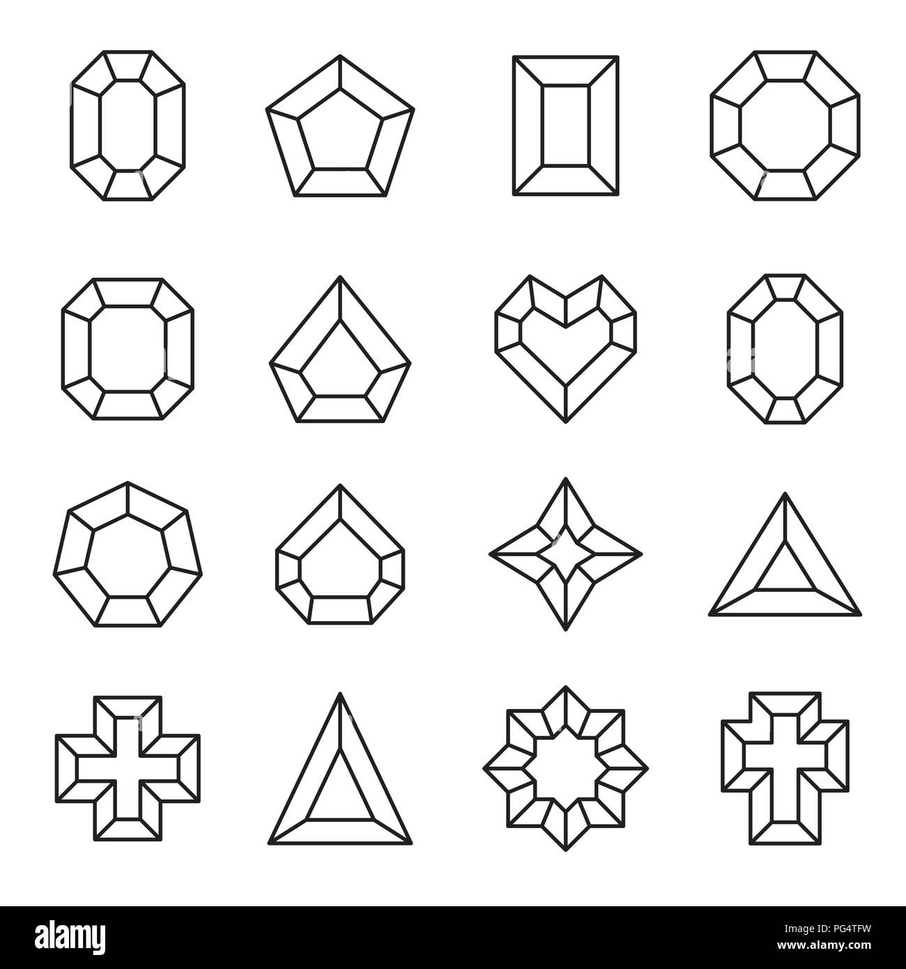 Vector set of line diamond icons and signs - luxury and premium symbols ...