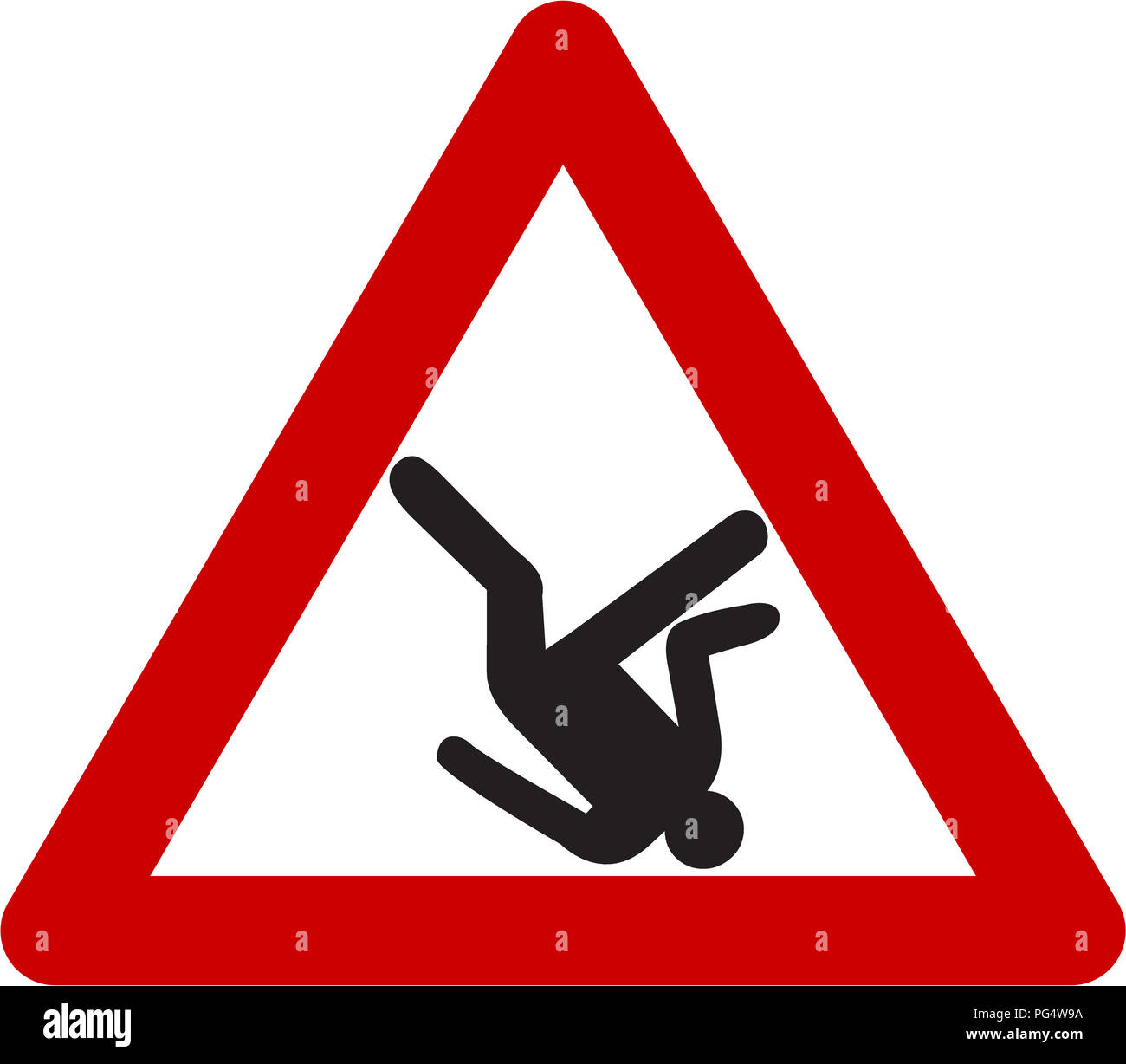 Warning sign with falling man Stock Photo - Alamy