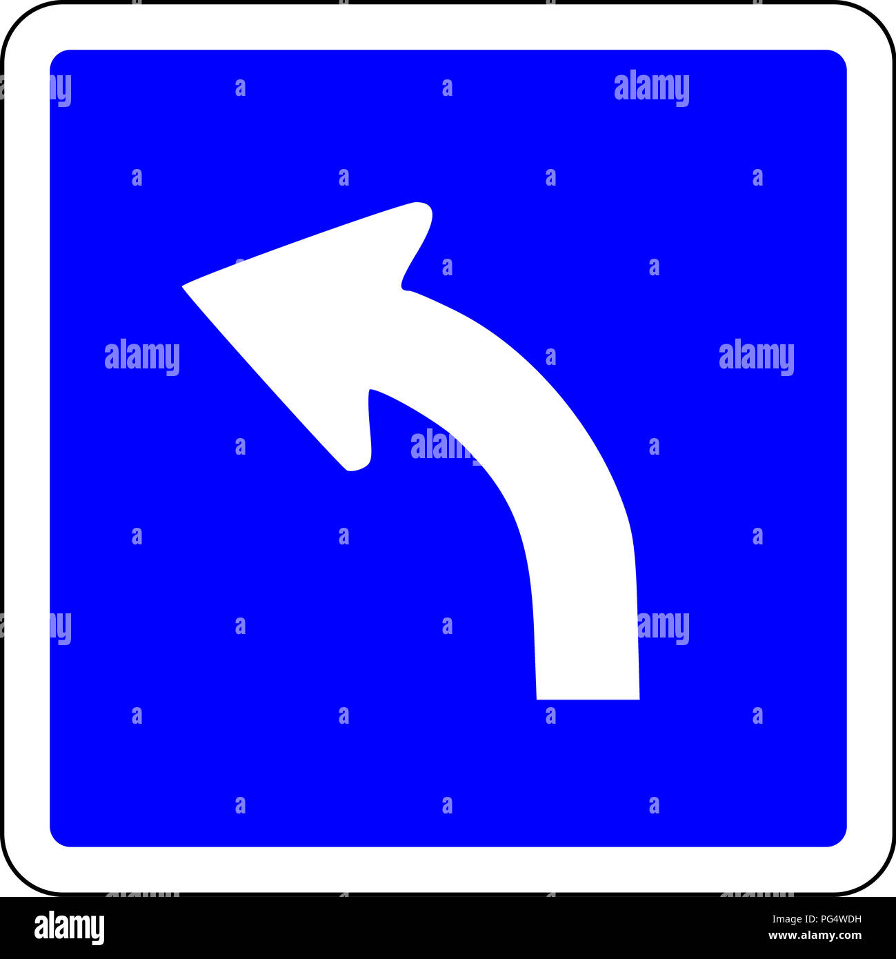 Turn Left ahead blue road sign Stock Photo - Alamy