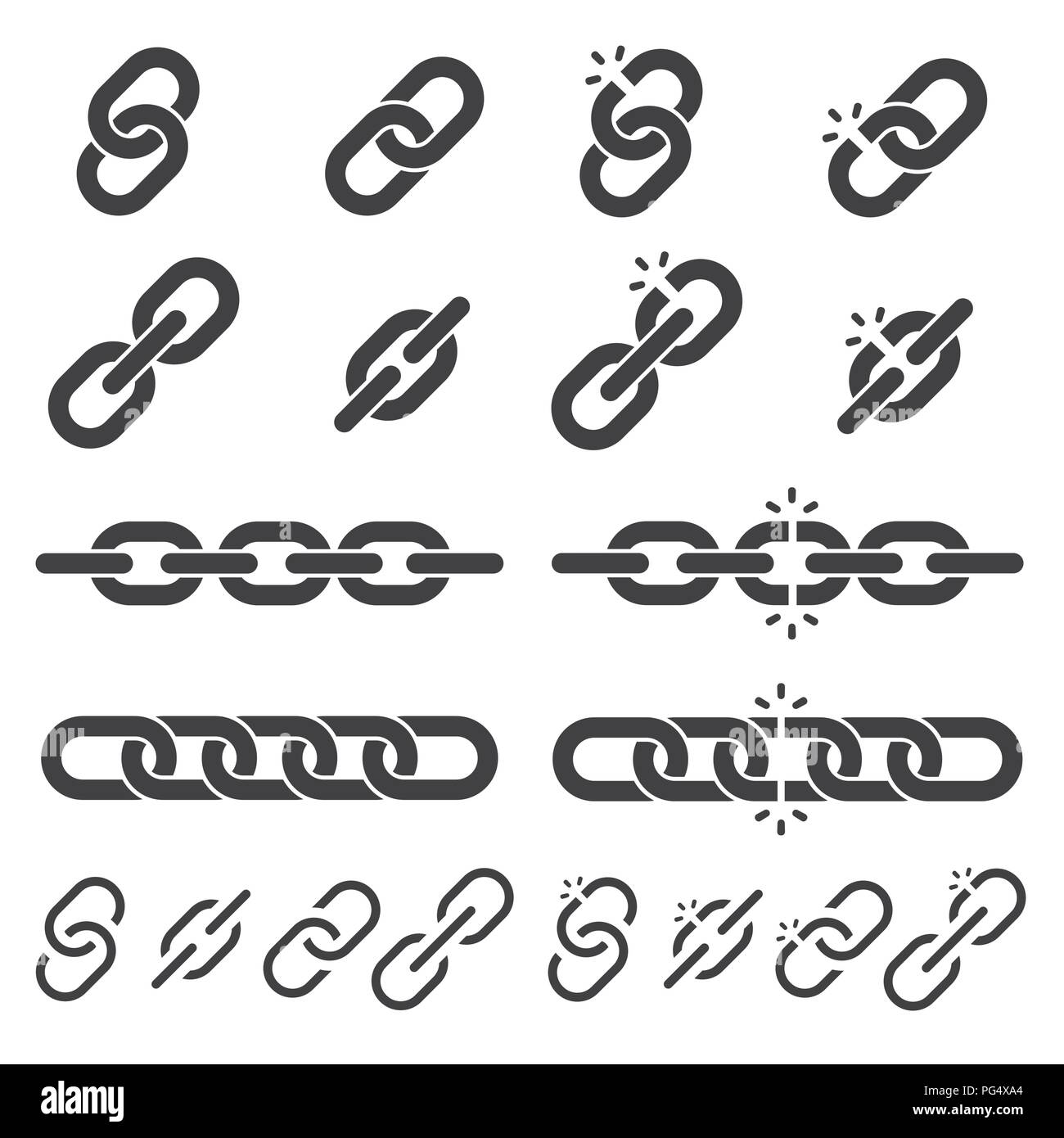 Chain or link icons set. Broken or closed segment, vector illustration ...