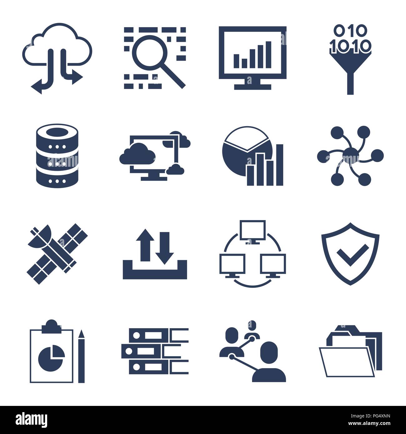 Digital vector big data and information icons set with drawn simple ...