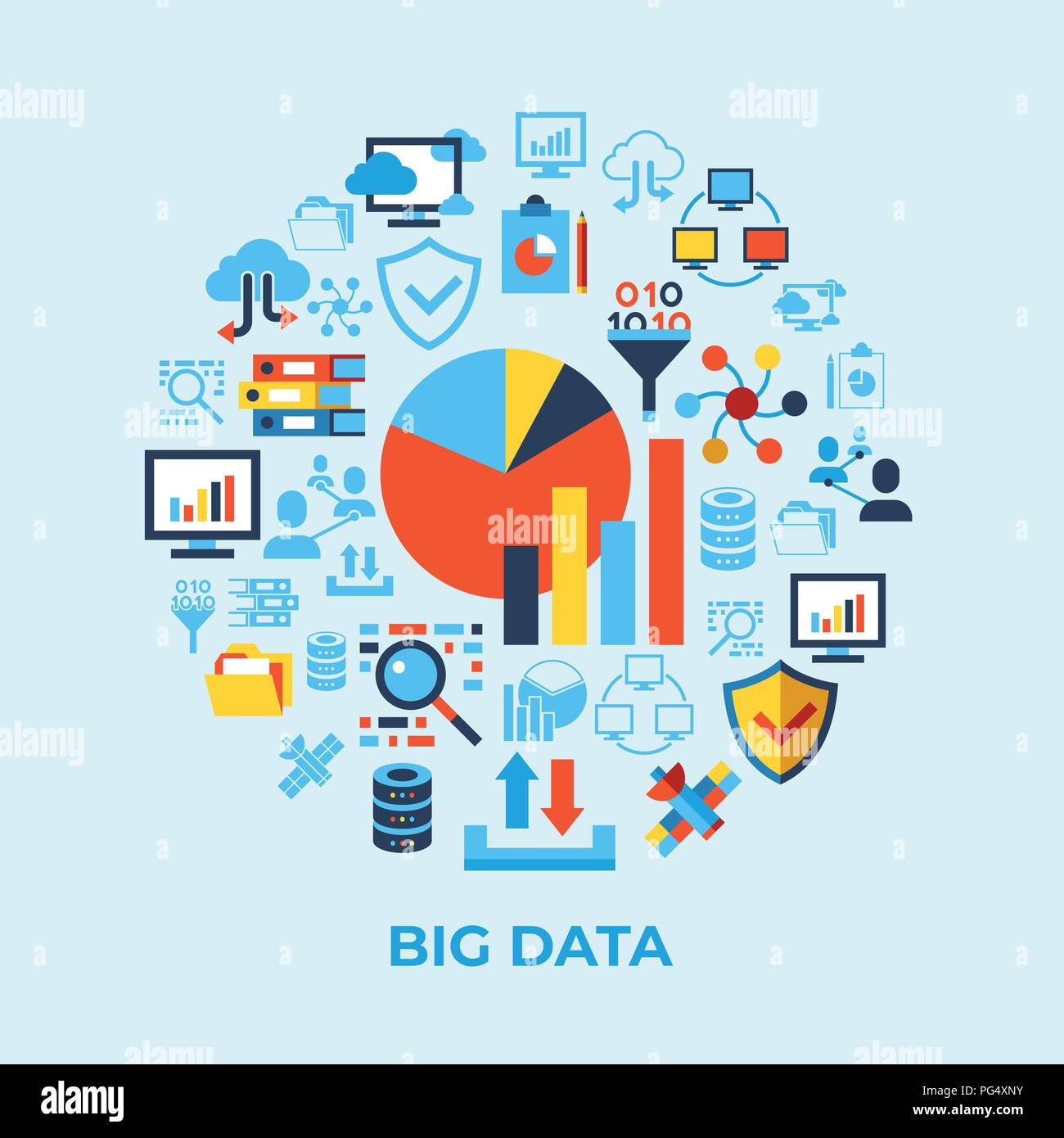 Digital vector big data and information icons set with drawn simple ...