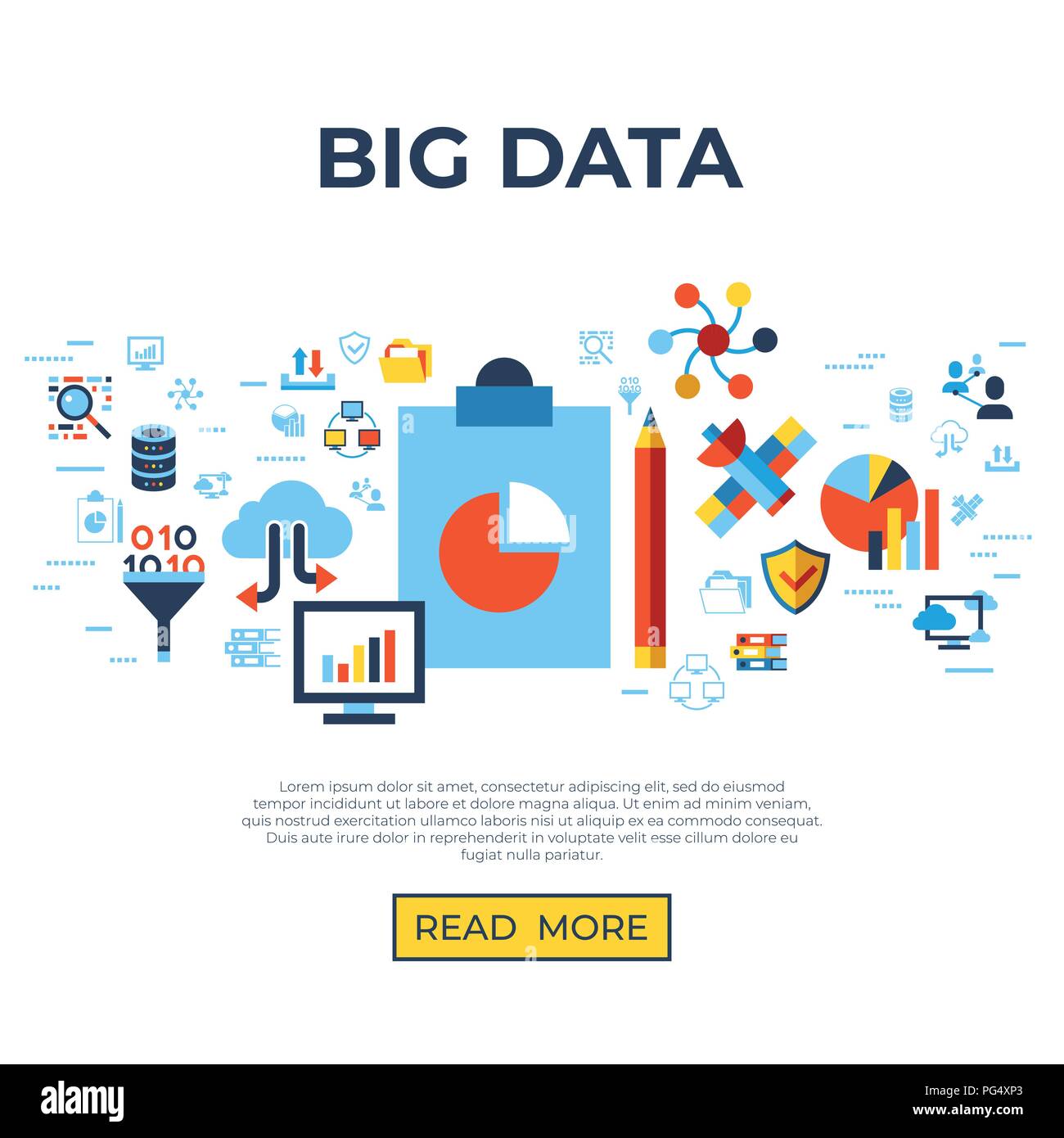 Digital vector big data and information icons set with drawn simple ...