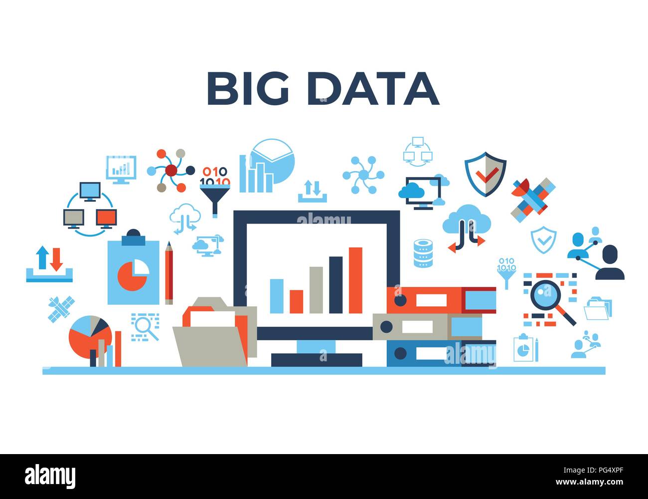 Digital vector big data and information icons set with drawn simple ...