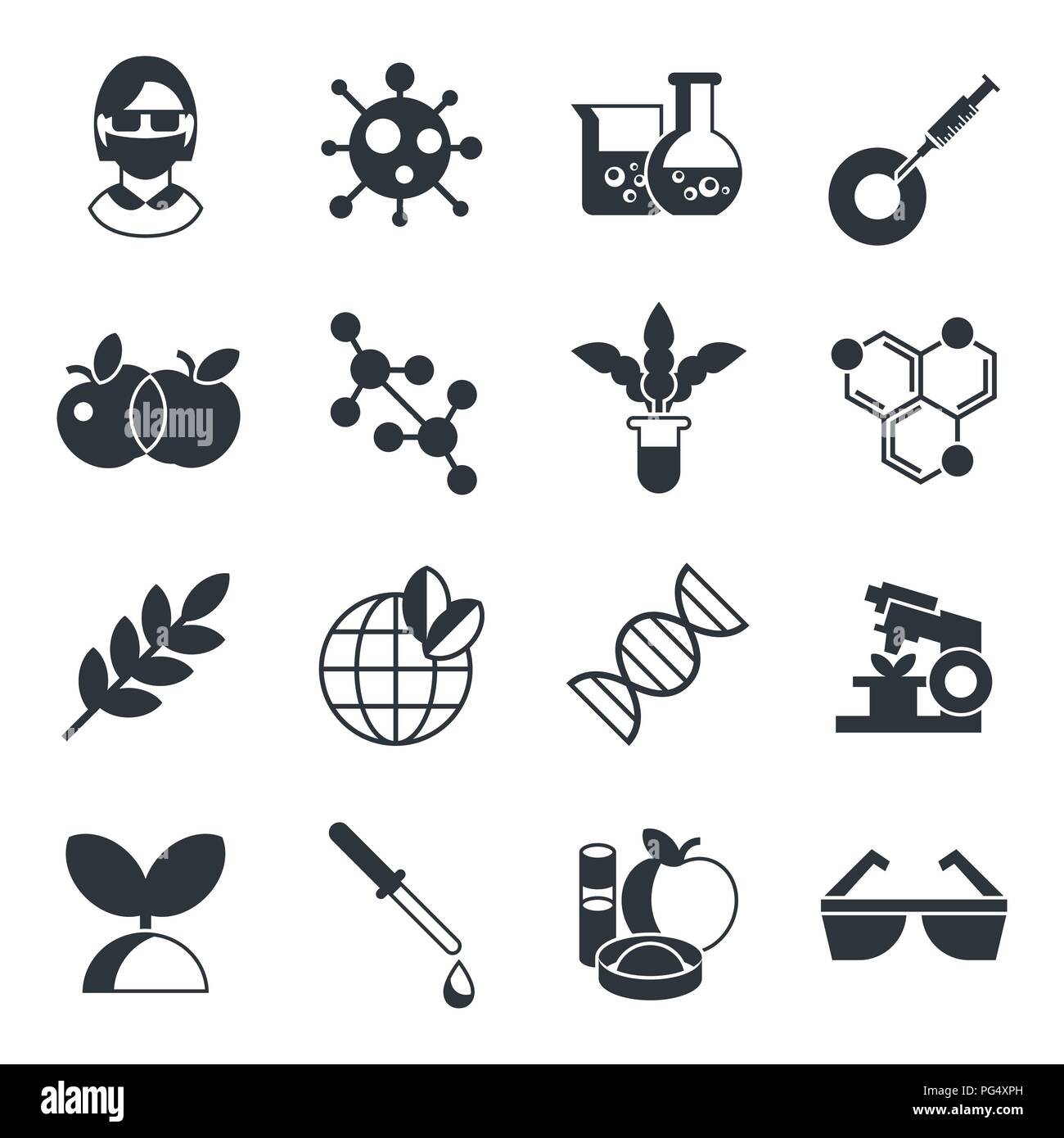 Digital vector biotechnology icons set with drawn simple line art info ...