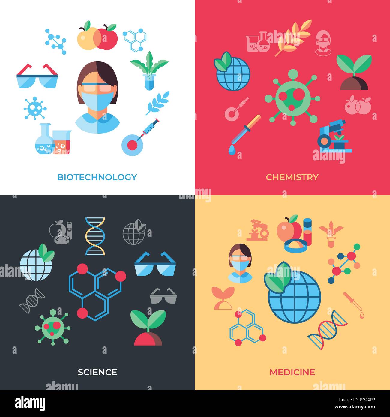 Digital vector biotechnology icons set with drawn simple line art info ...
