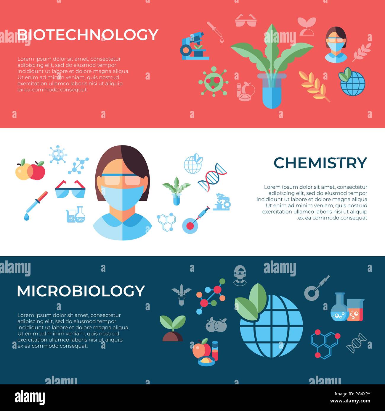 Digital vector biotechnology icons set with drawn simple line art info ...
