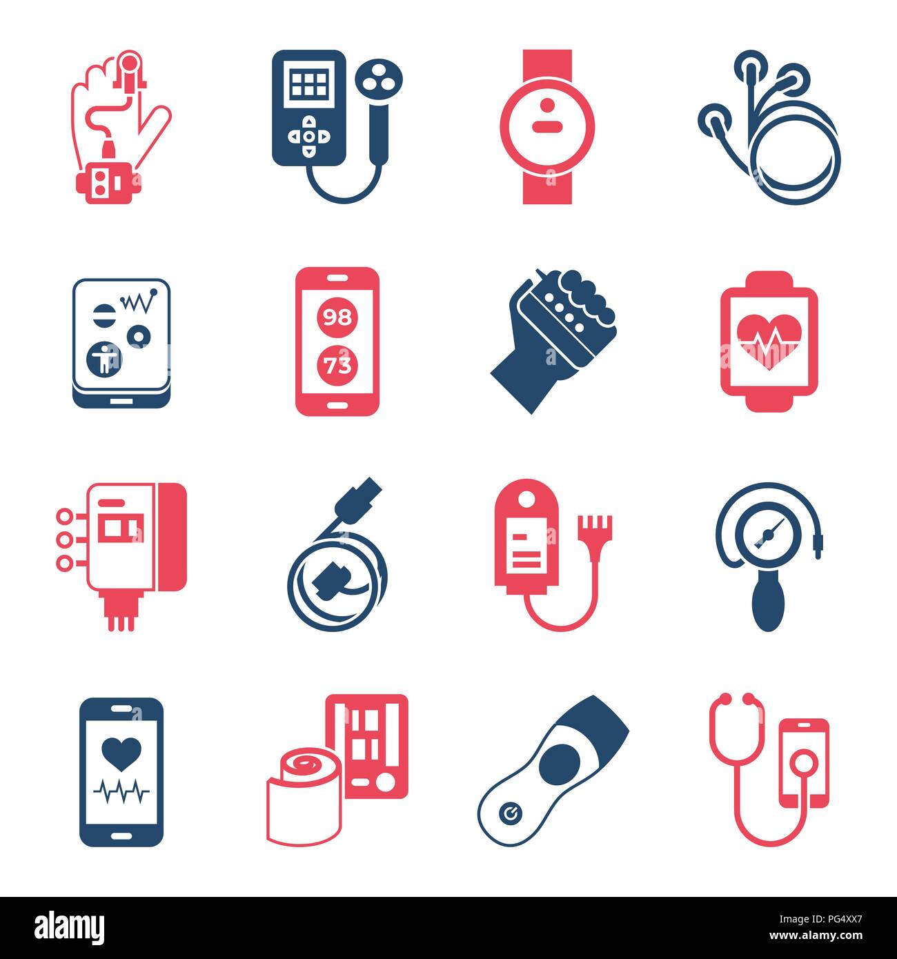 Digital vector health sensor icons set with drawn simple line art info ...