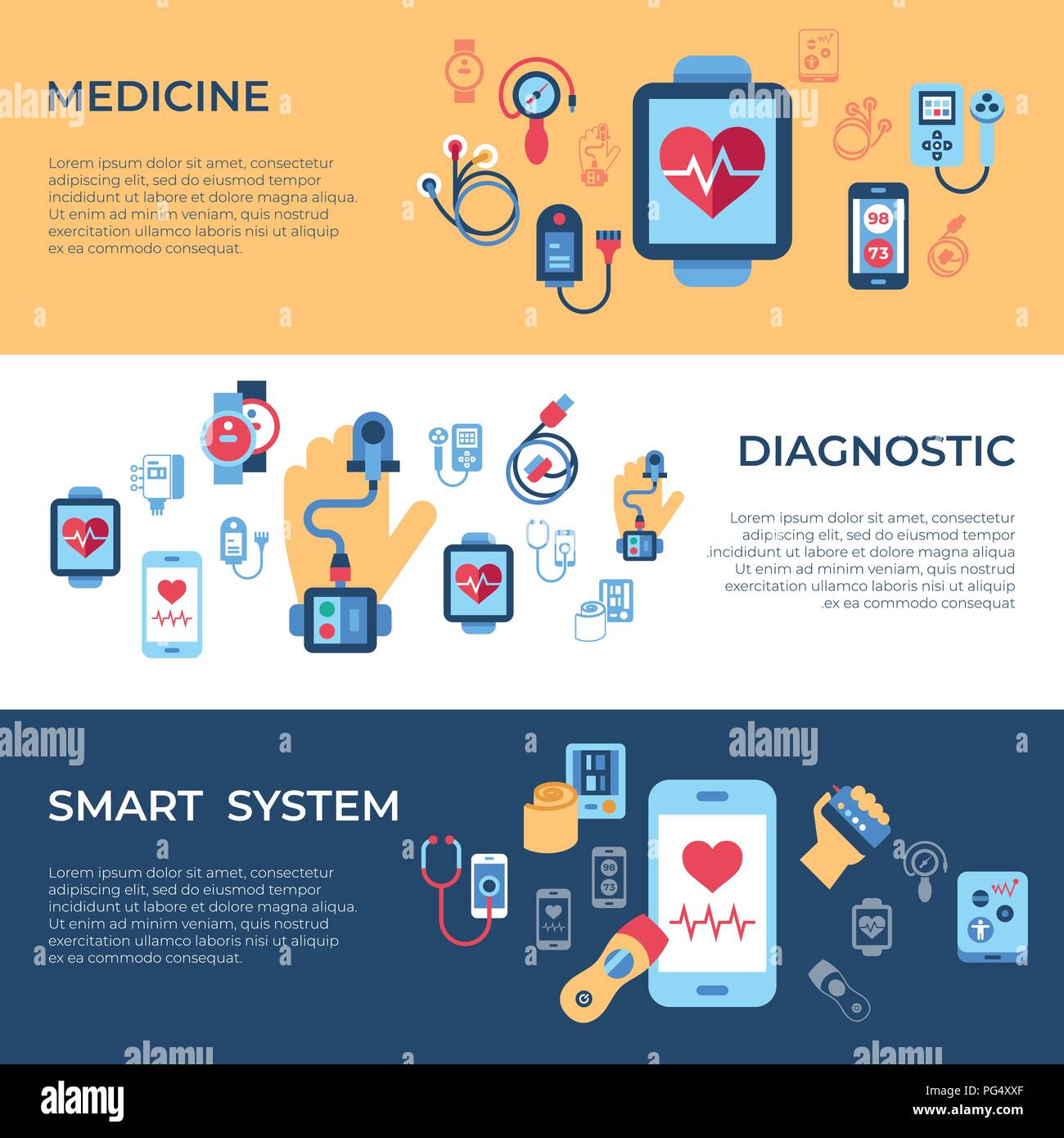 Digital vector health sensor icons set with drawn simple line art info ...