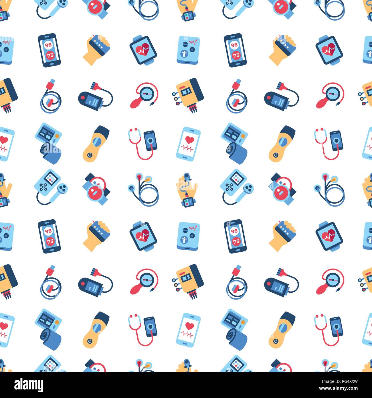 Digital vector health sensor icons set seamless pattern with drawn ...