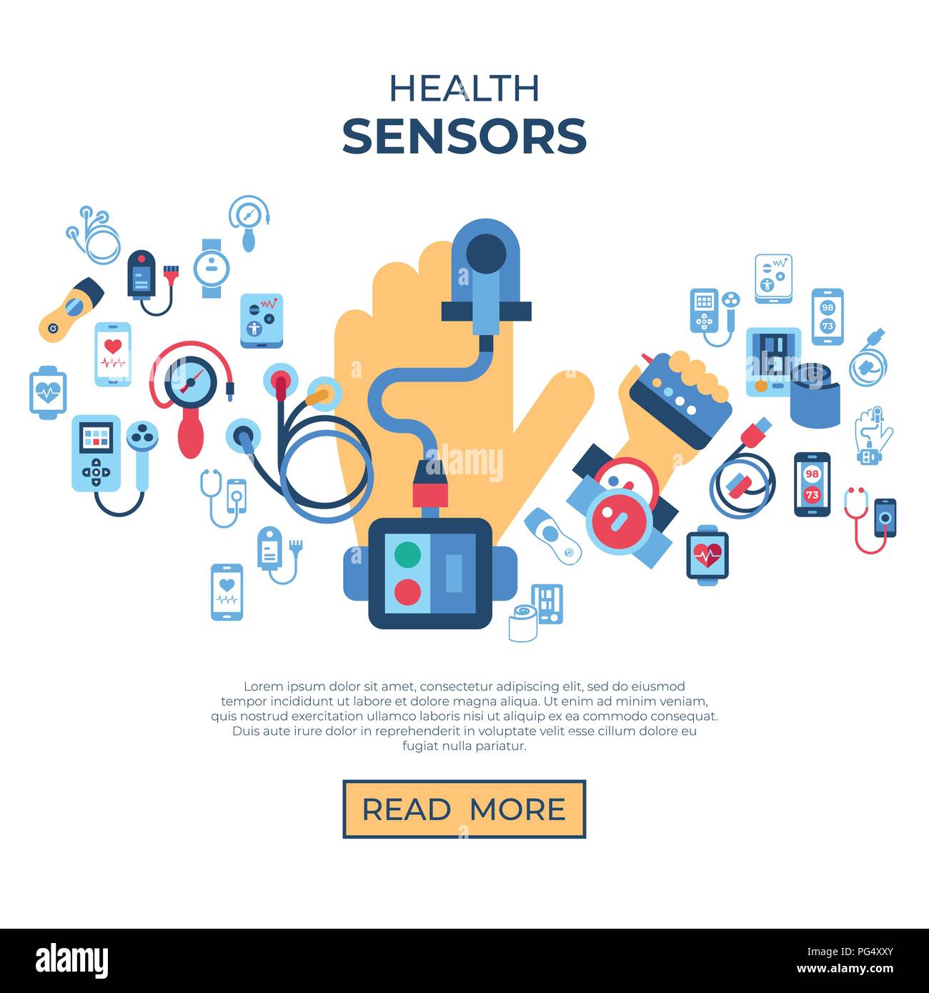 Digital vector health sensor icons set with drawn simple line art info ...