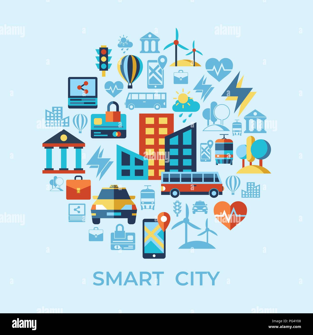 Digital vector smart city icons set with drawn simple line art info ...