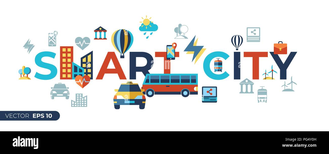 Digital vector smart city icons set with drawn simple line art info ...