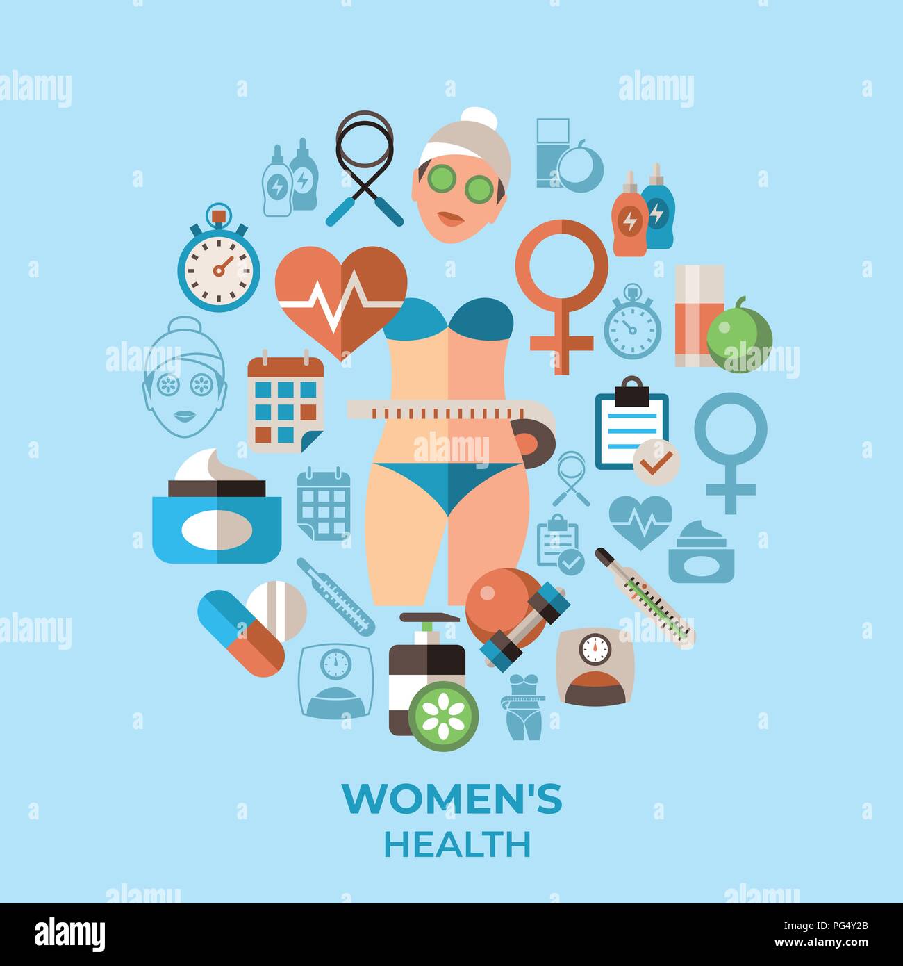 Digital vector woman health icons set with drawn simple line art info ...