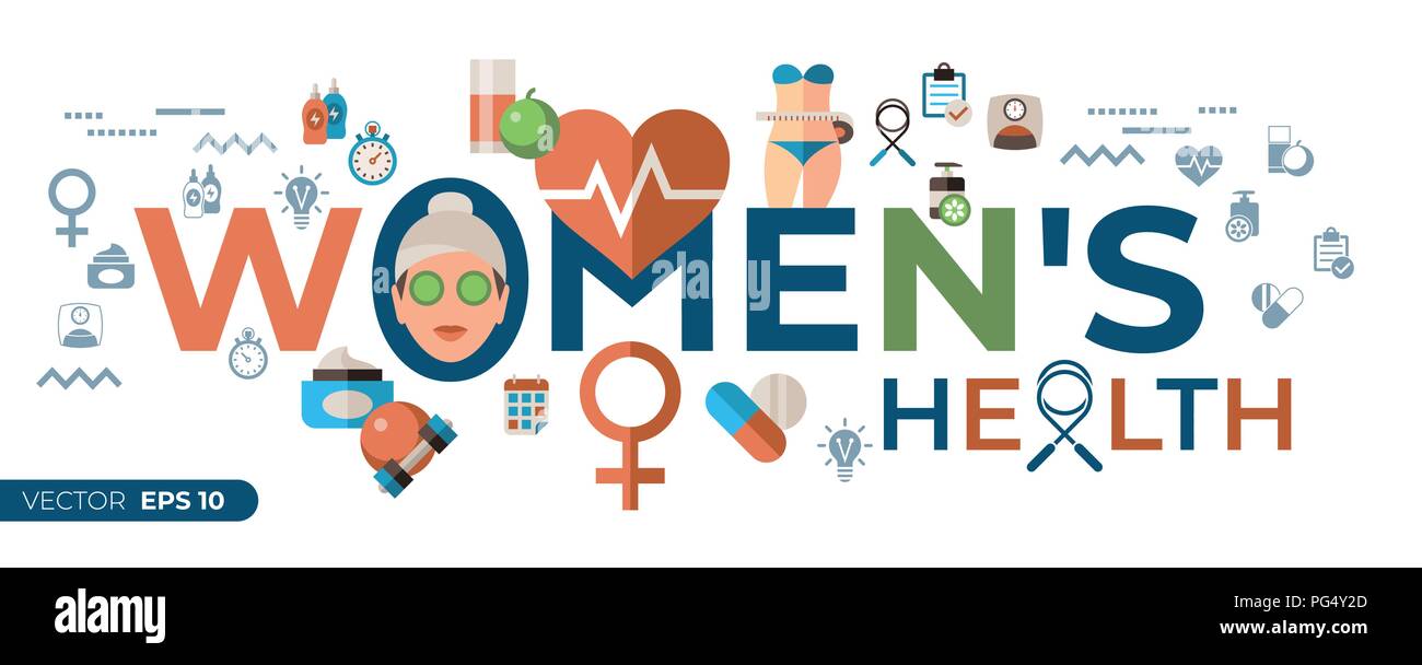 Digital vector woman health icons set with drawn simple line art info ...