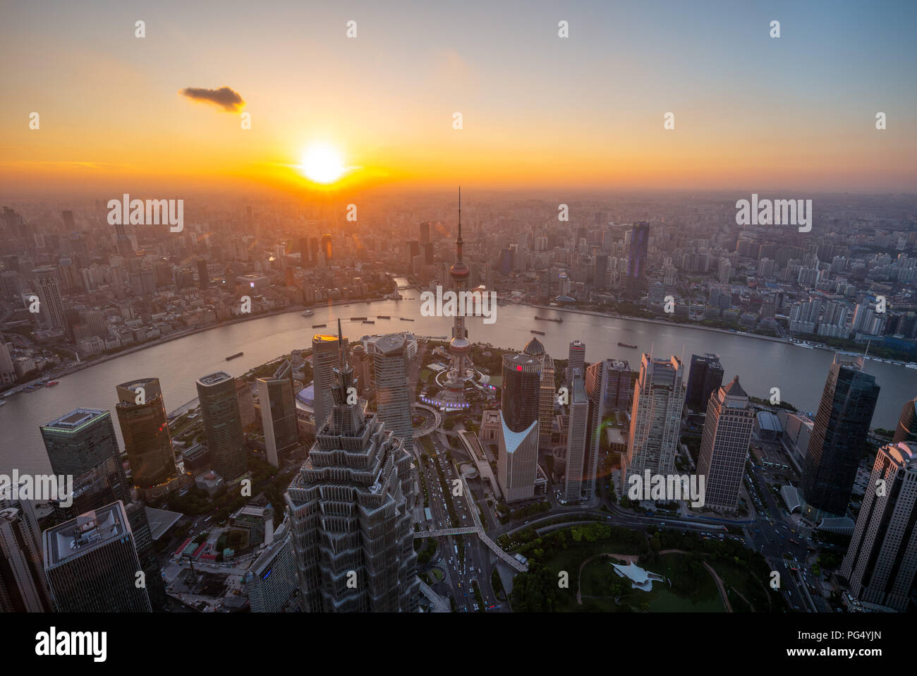 Aerial view of shanghai by the sunset Stock Photo - Alamy
