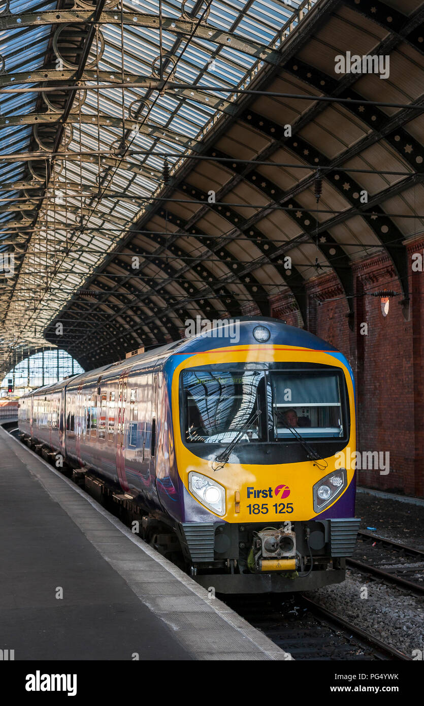 First Transpennine Express Class 185 passenger train waiting at a ...