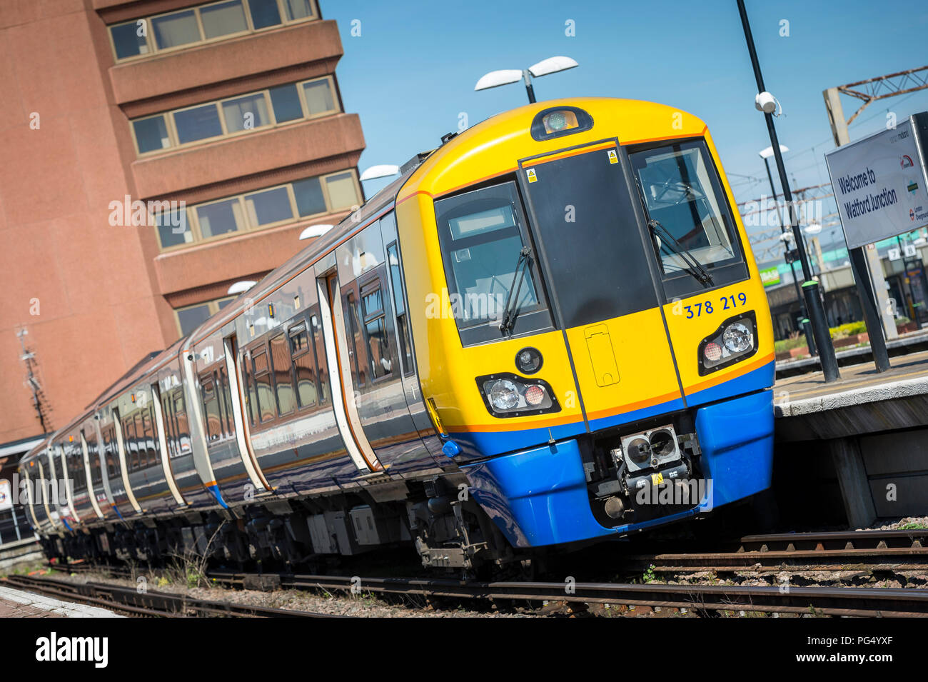 Class 378 passenger train in London Overground livery at Watford ...