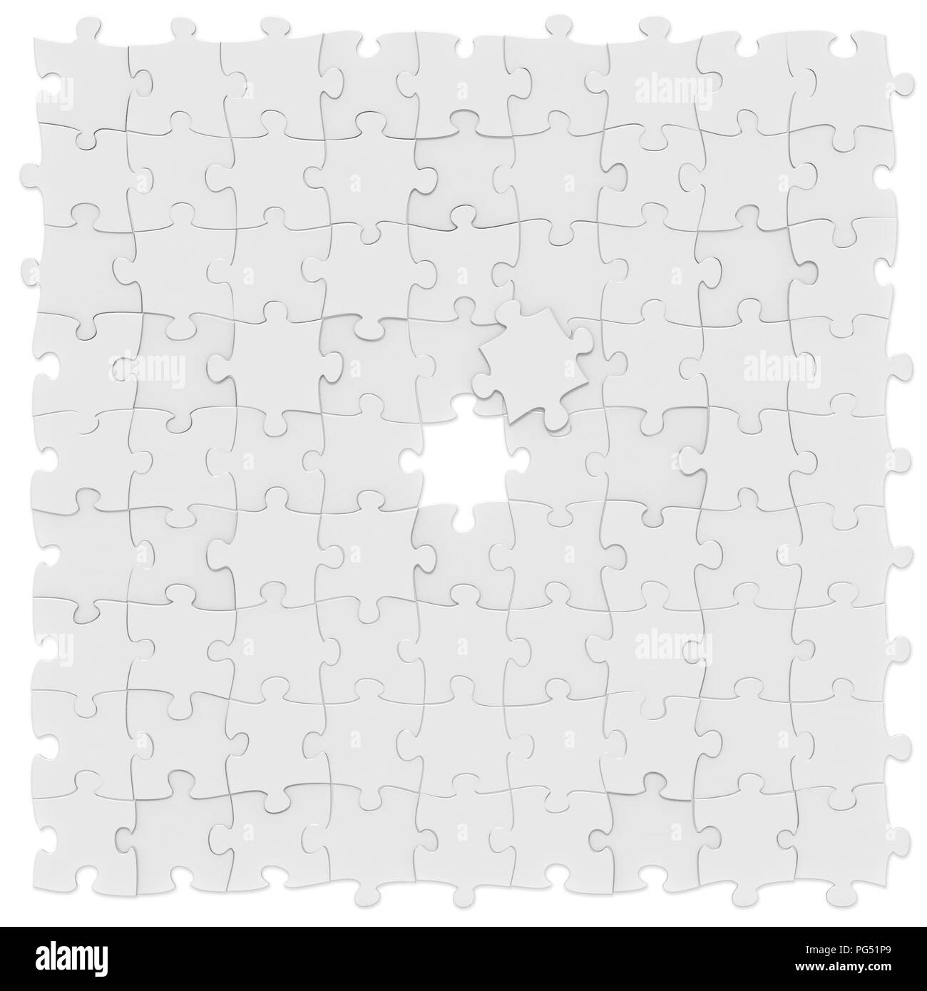Jigsaw puzzles square mockup background unfinished in centre on white ...