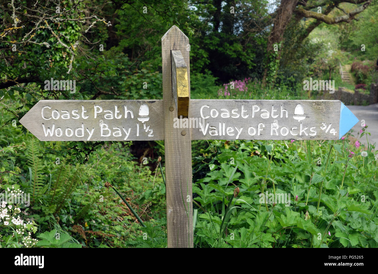 Wooden Signpost to Woody Bay & Valley of the Rocks on the South West ...