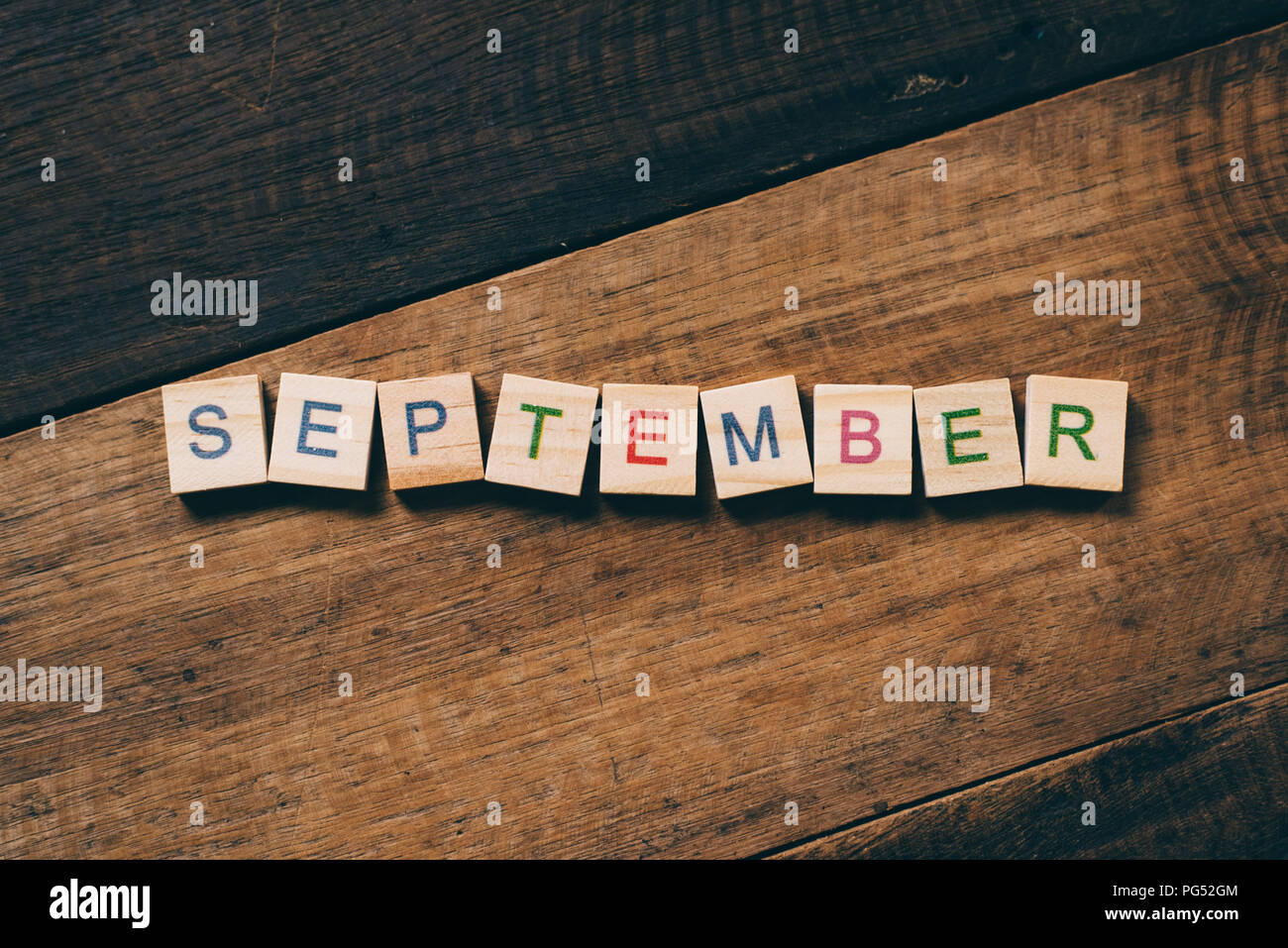 Word september on wooden hi-res stock photography and images - Alamy