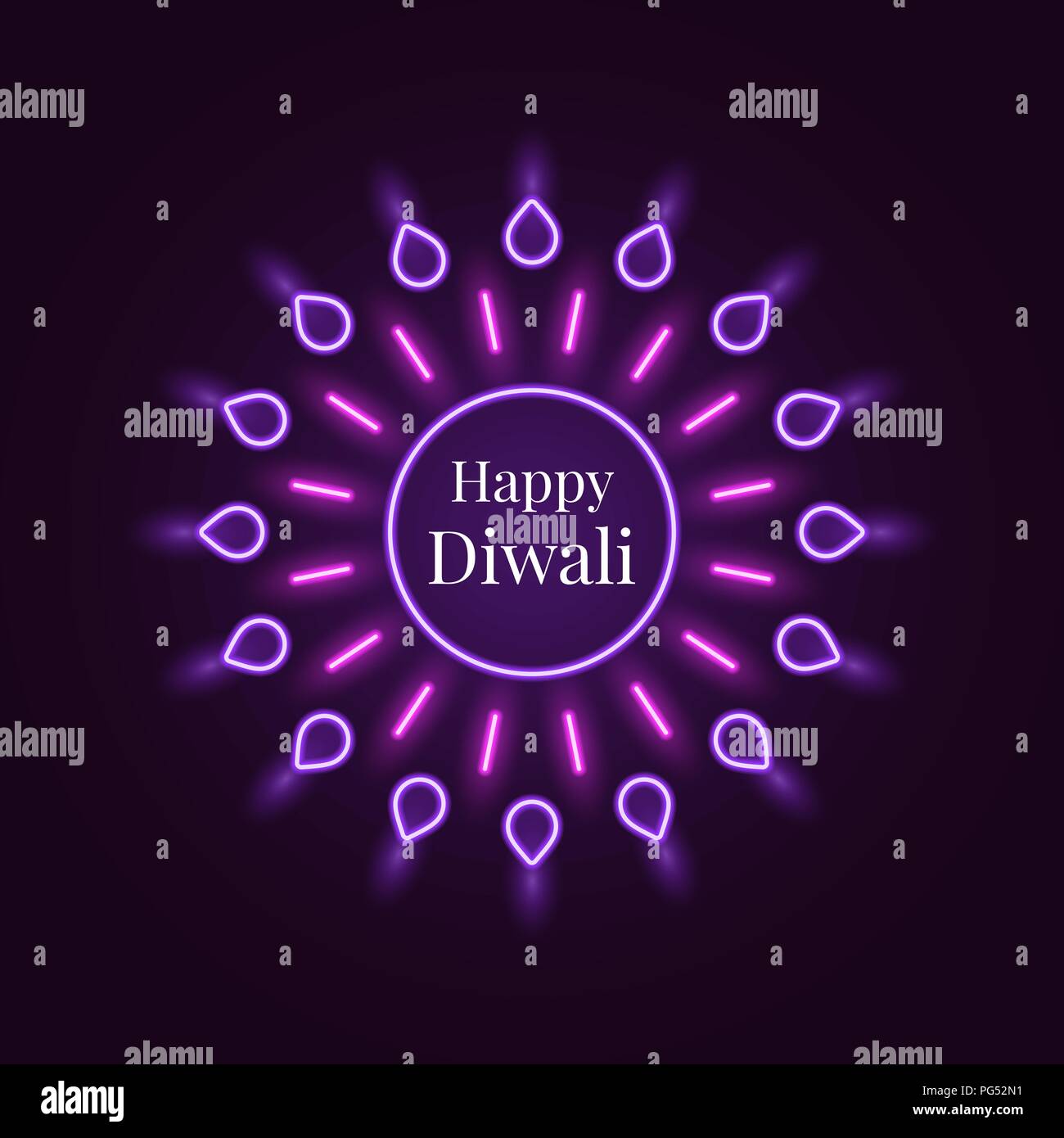 Happy Diwali, banner in bright Neon style. Vector illustration of Neon ...