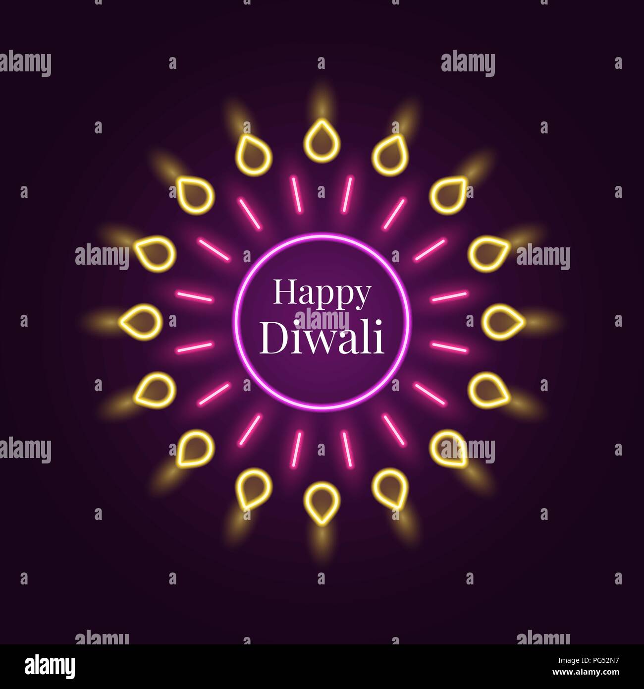 Happy Diwali, banner in bright Neon style. Vector illustration of Neon ...