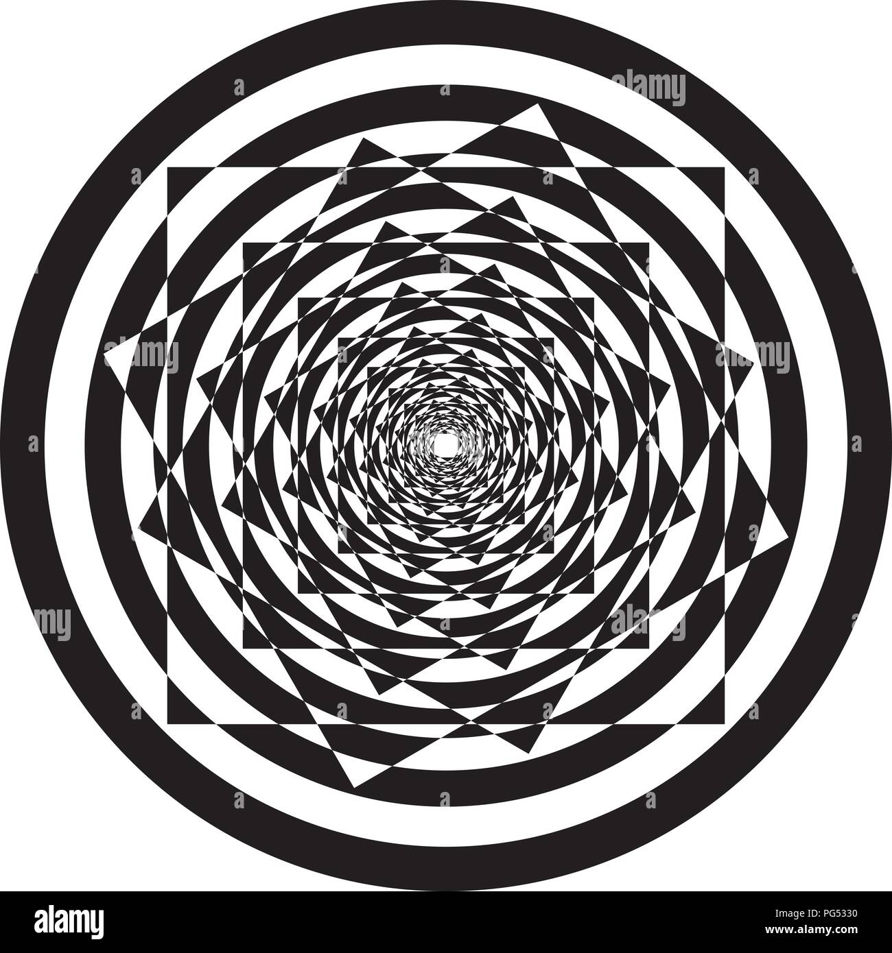 Abstract Frame Multiple square into circles spiral Perspective black on ...