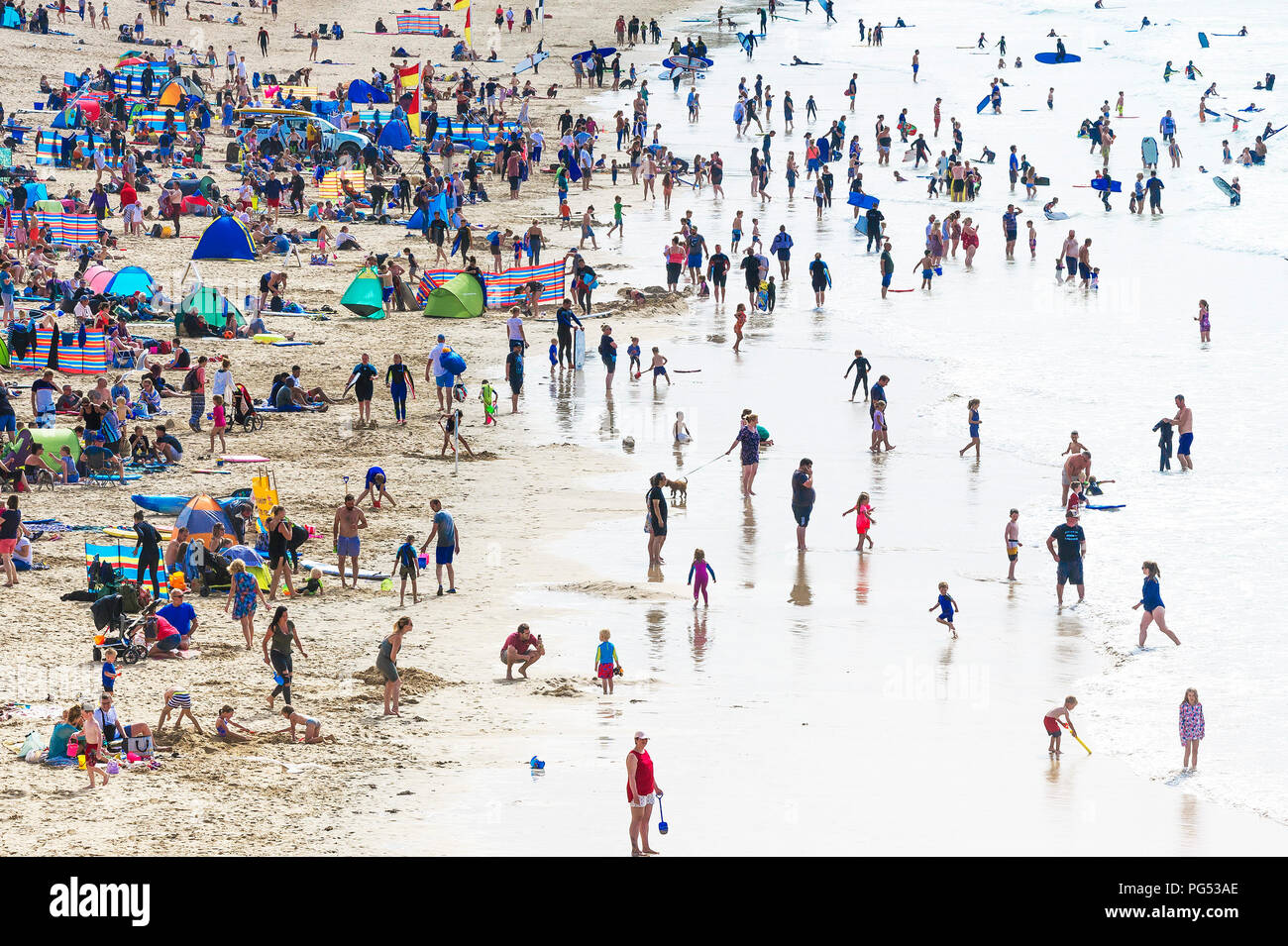 Fistral Beach during the Summer holidays Cornwall Stock Photo - Alamy