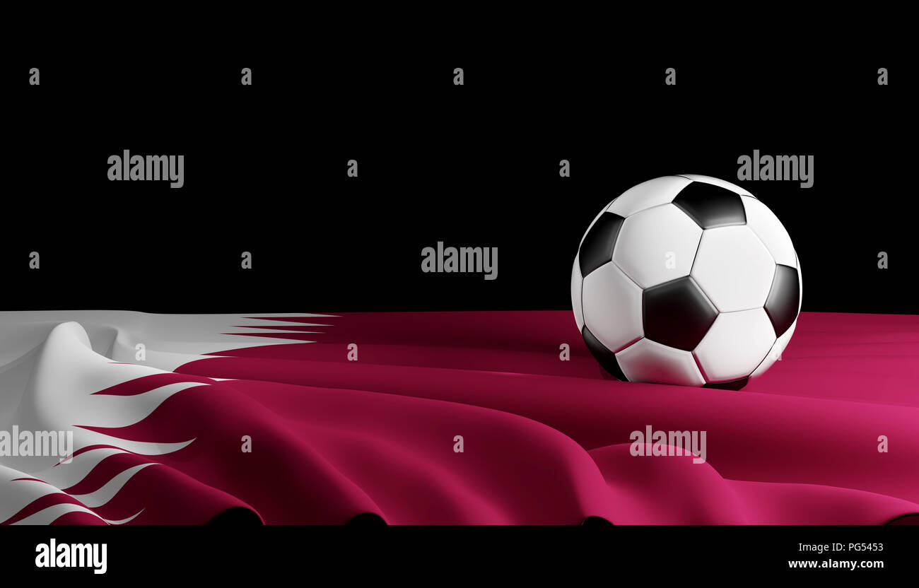 soccer ball with flag of Qatar background 3d-illustration Stock Photo ...