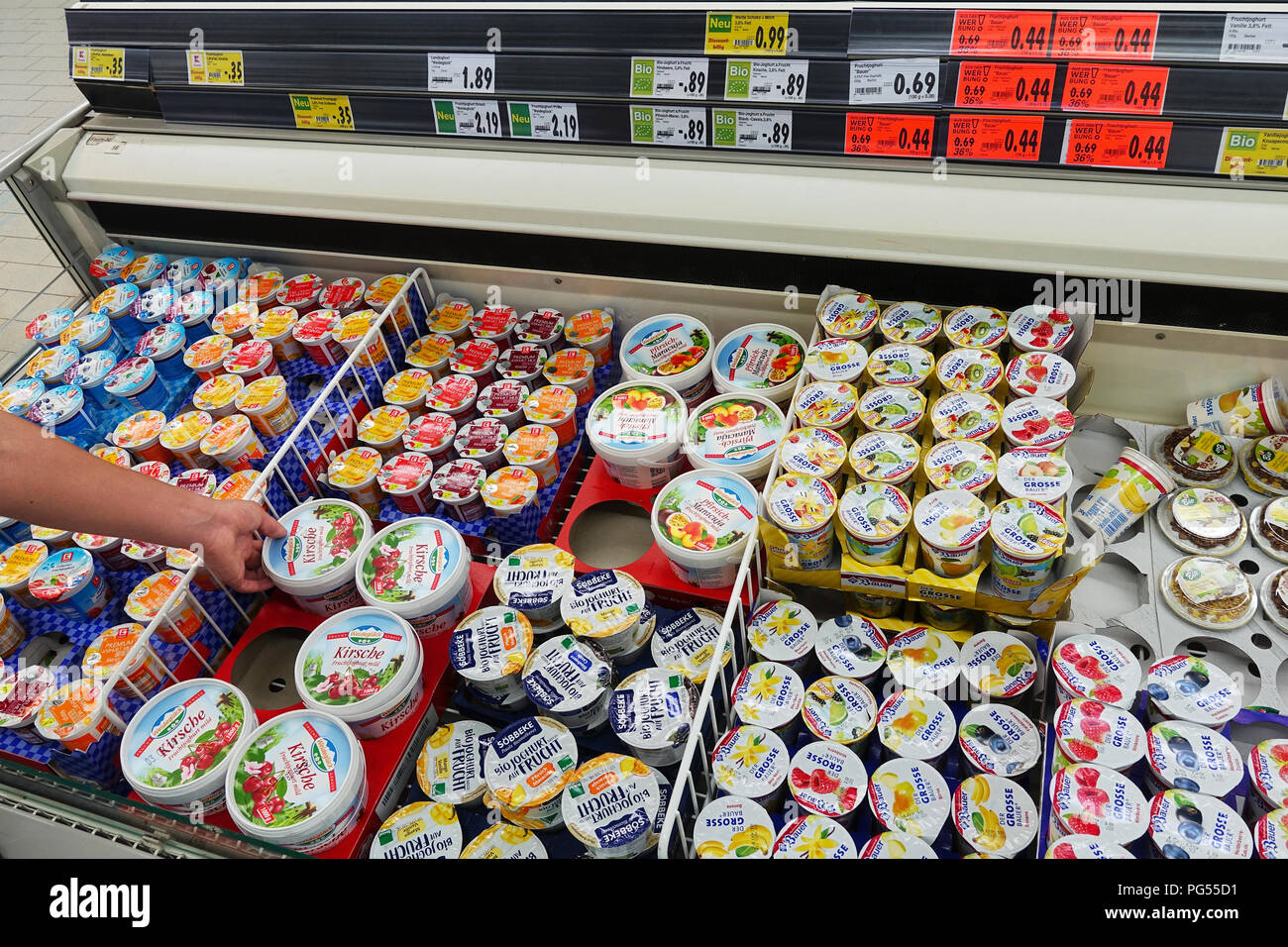 Yogurt desserts in a store Stock Photo - Alamy