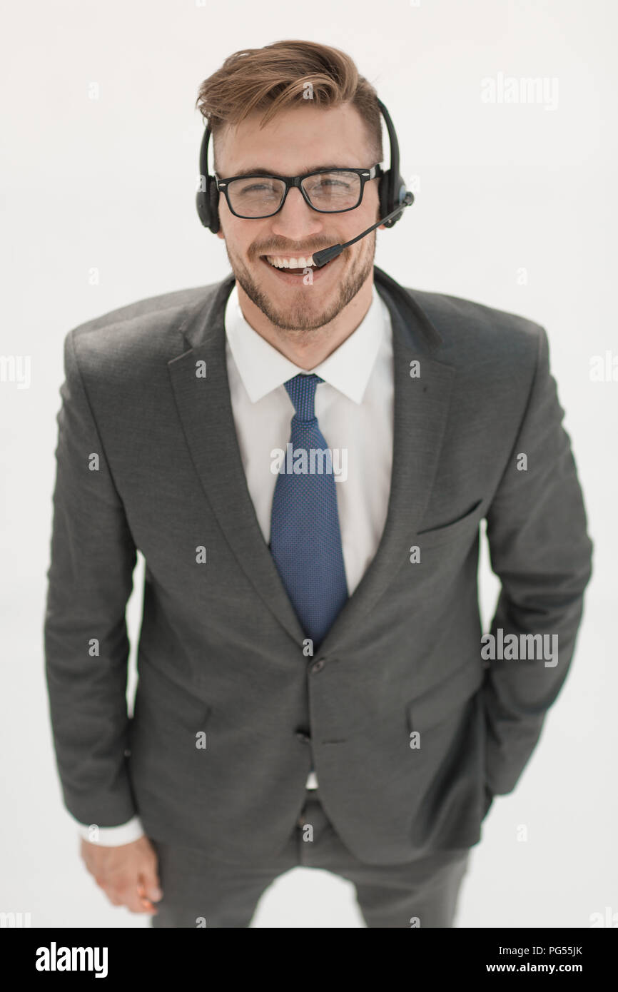 close up.smiling call center employee Stock Photo - Alamy