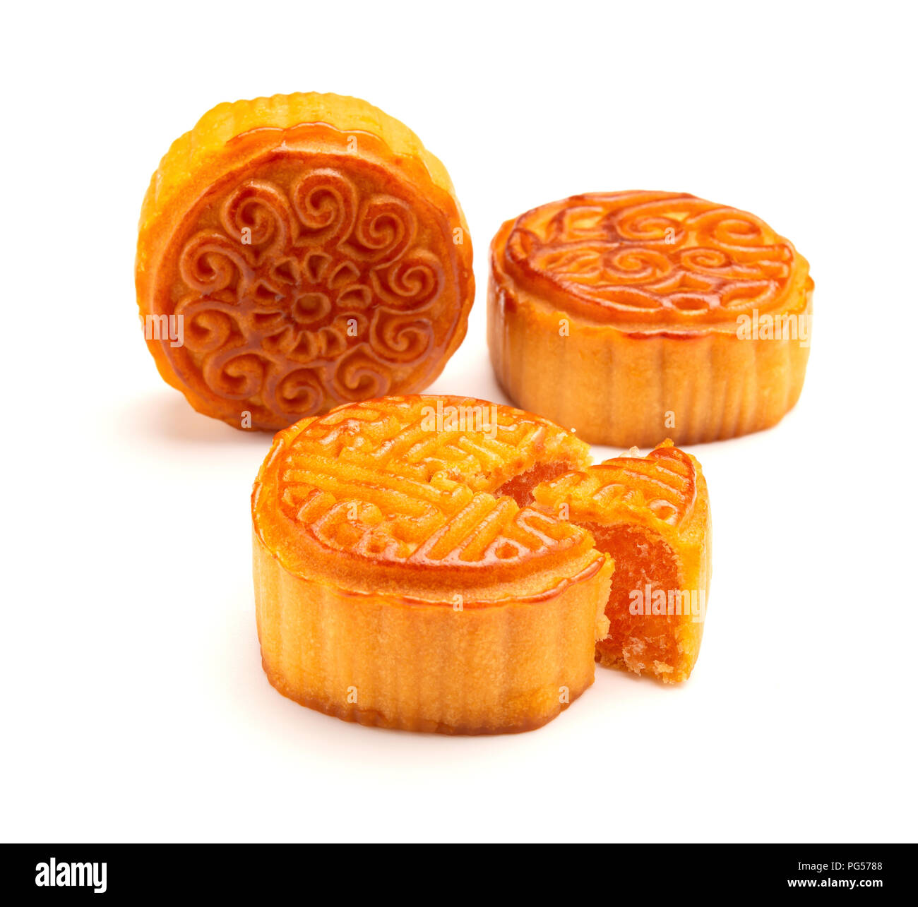 traditional Chinese mooncakes with one cut out to celebrate the Middle ...